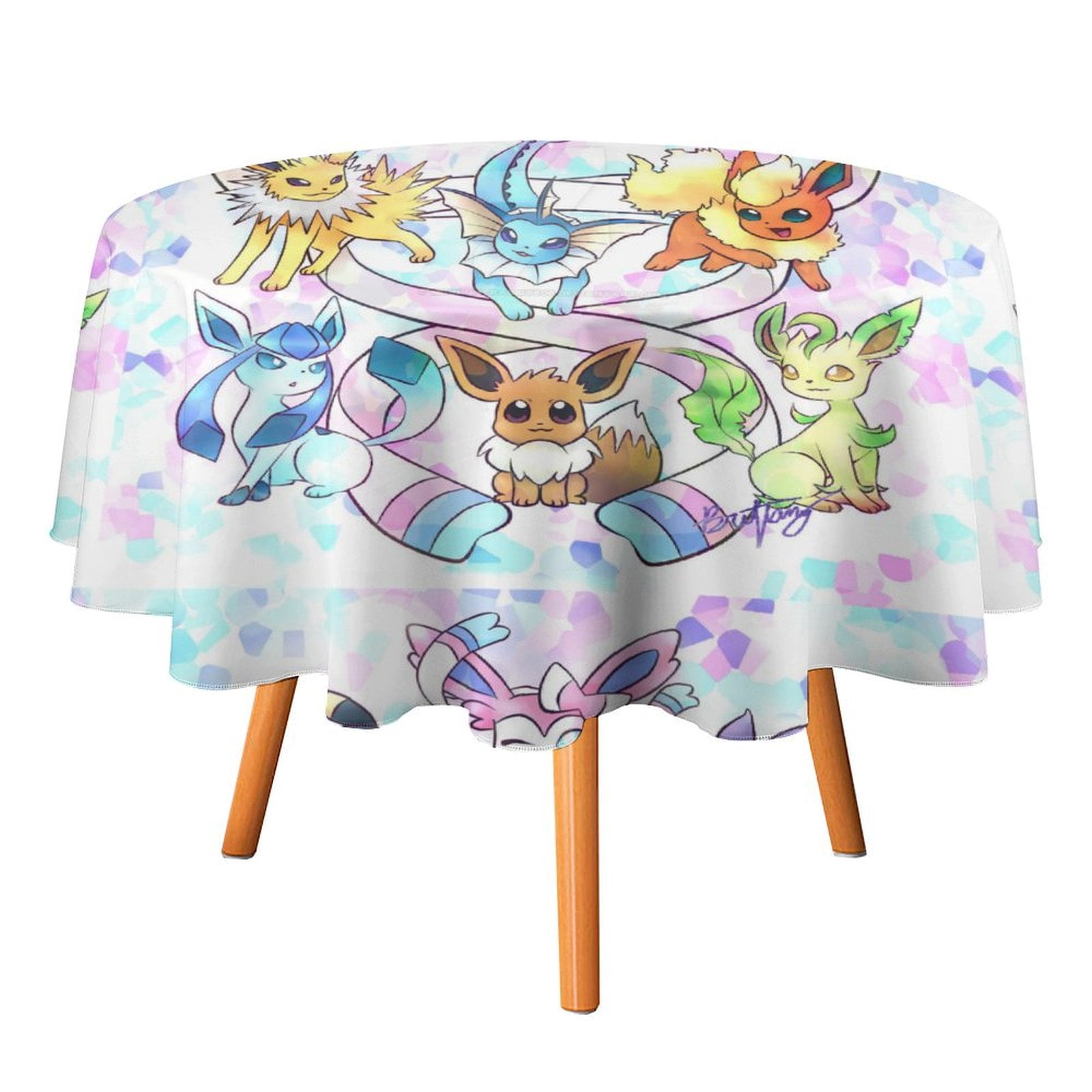 Anime Go Eevee Evolutions Table Cloth Round Tablecloth Polyester Table ...