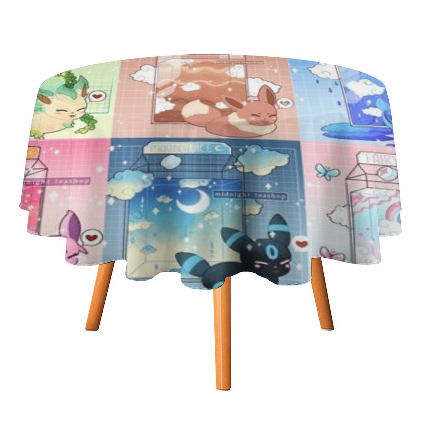 Anime Go Eevee Evolutions Table Cloth Round Tablecloth Polyester Table ...