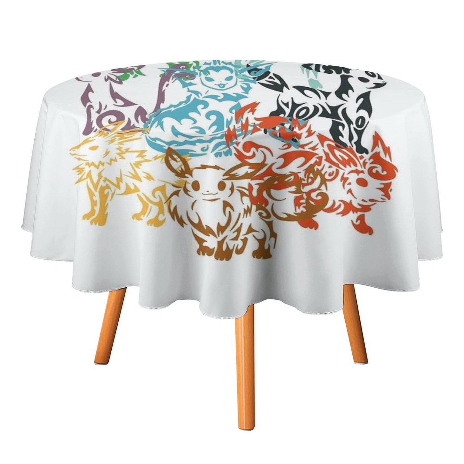 Anime Go Eevee Evolutions Table Cloth Round Tablecloth Polyester Table ...