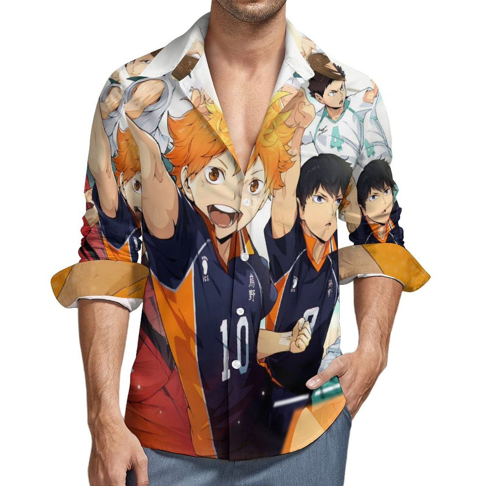 Anime Haikyuu Button Down Shirts For Mens Daily Casual Large Long ...