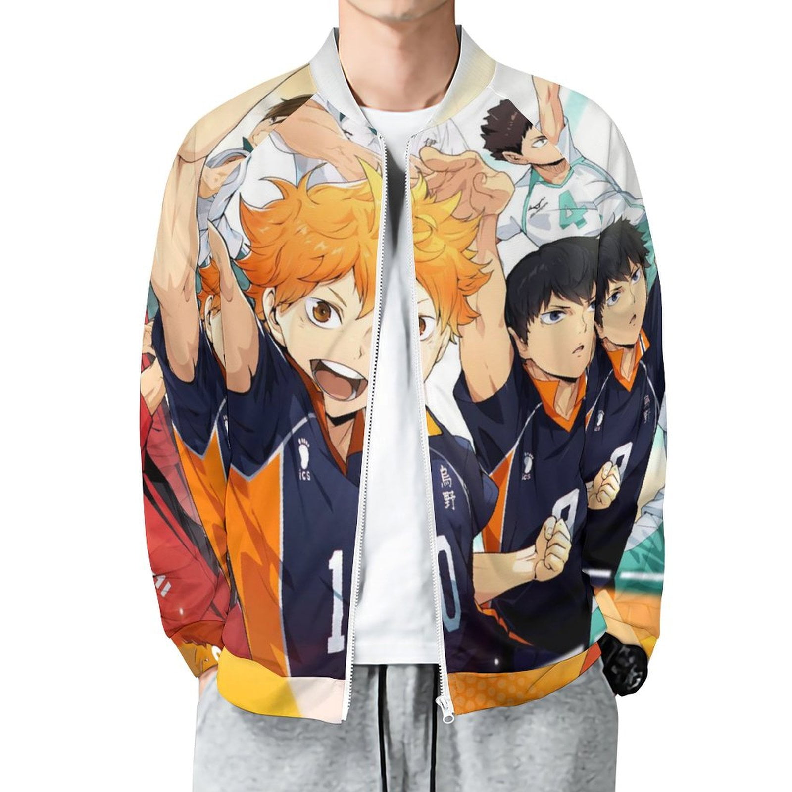 Anime Haikyuu Fashion Jacket Mens Windbreaker Coat Lightweight Zipper ...