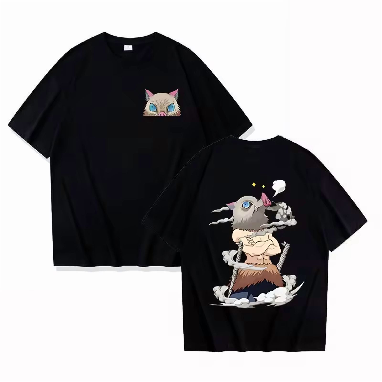 Anime Hashibira Inosuke Cartoon Print T-shirt,Black Color,Size L ...
