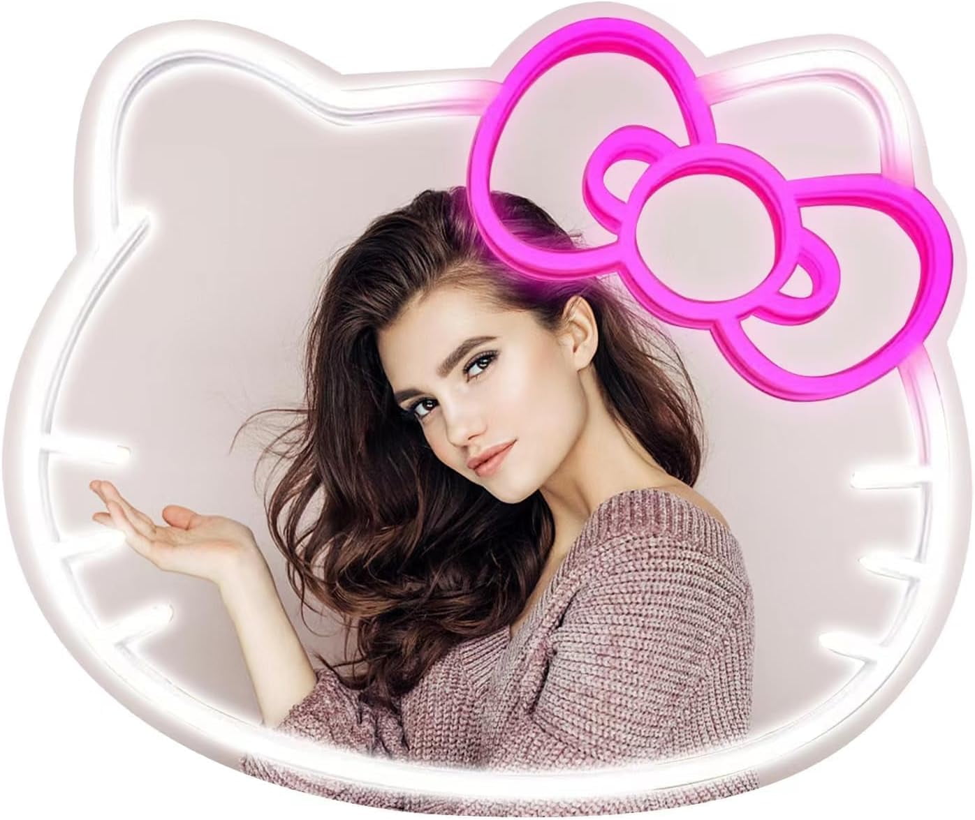 Anime Hello Kit Mirror with Light Neon Signs for Wall Decor, Dimmable ...