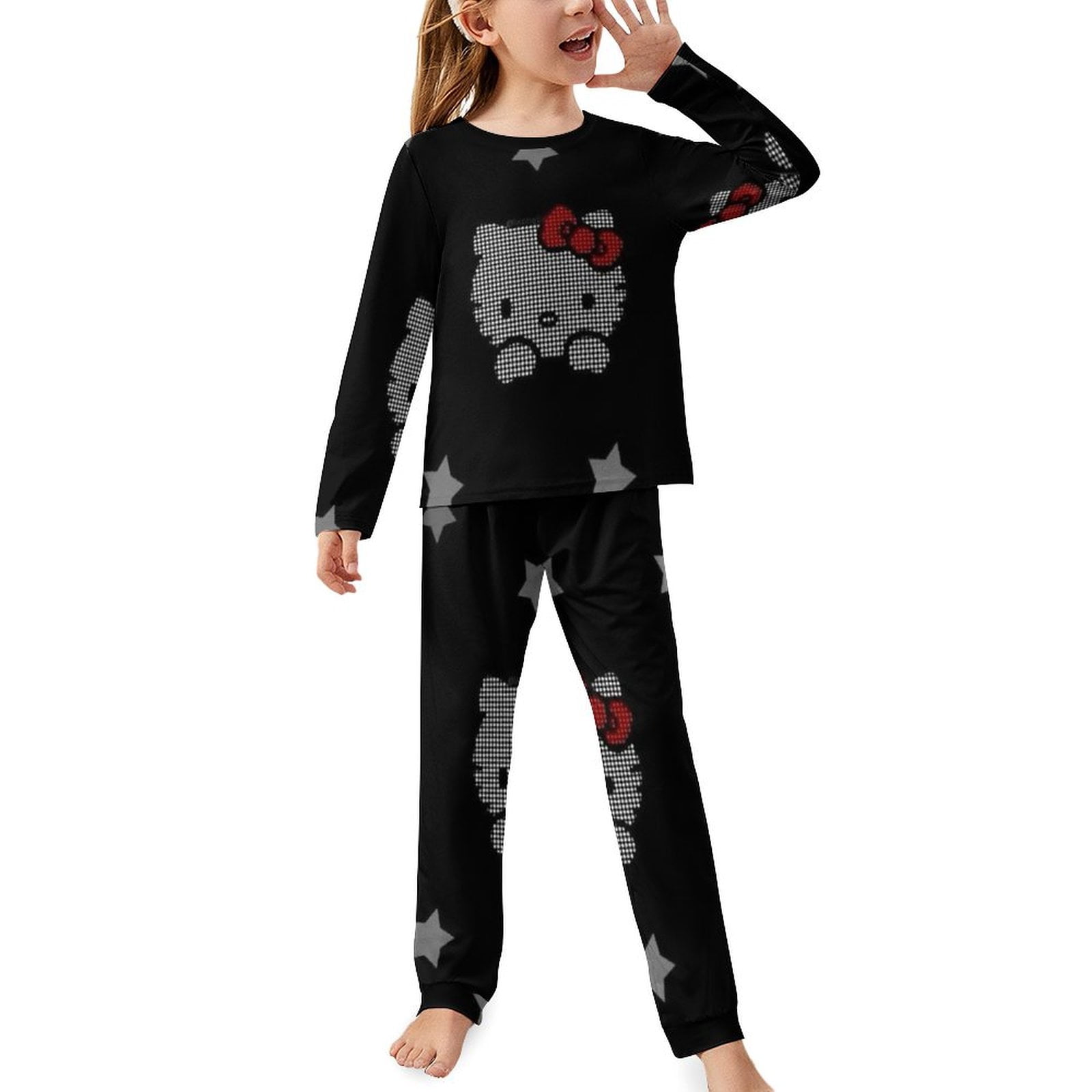 Anime Hello Kitty Pajamas Sets Women Cartoon Family Christmas Pants ...
