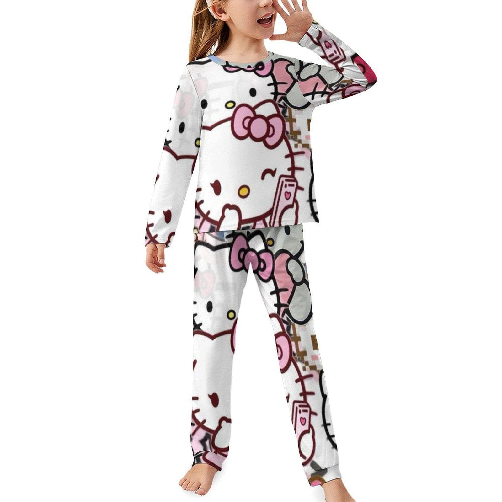 Anime Hello Kitty Pajamas Sets Women Cartoon Family Christmas Pants ...