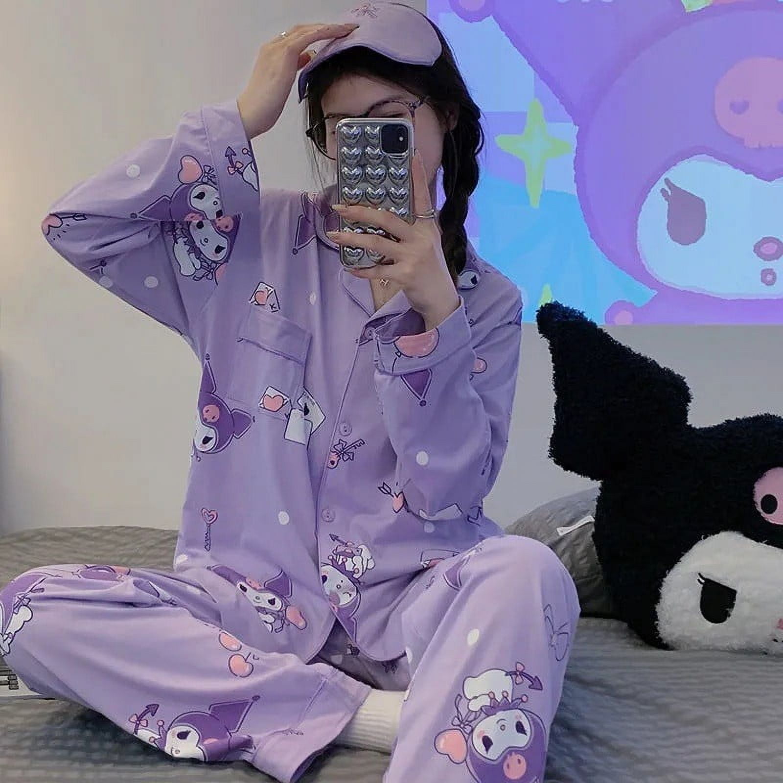 Anime Hello Kittys Pajamas Pants Set Women Sanrioed Kuromi Kawaii ...