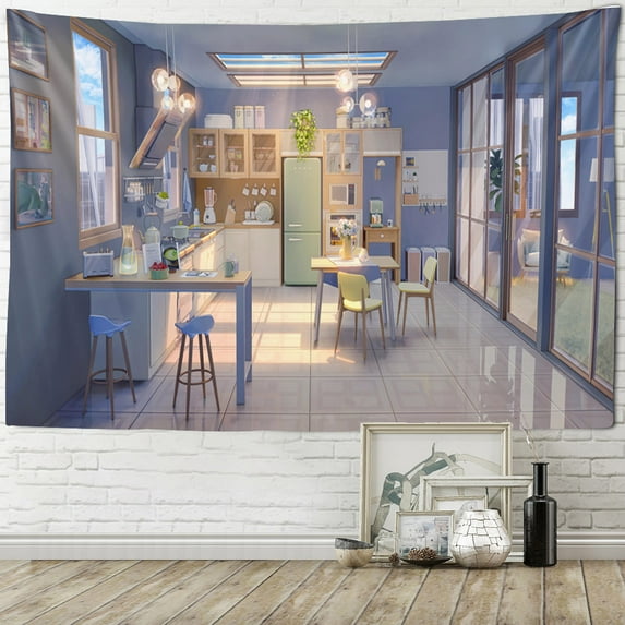Anime House Design Wall Hanging Tapestry Art r Hanging At Home Bedroom ...