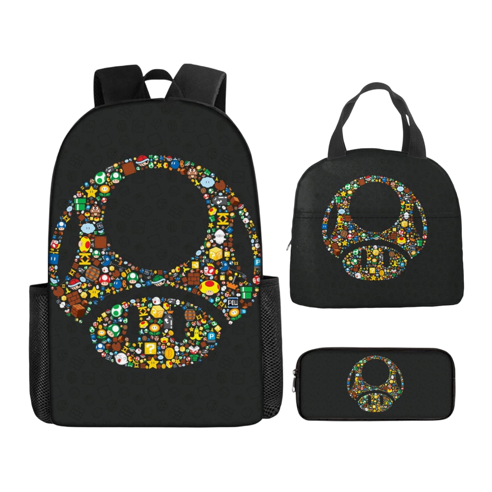 Anime Inspired 3-Piece Backpack Set - Large Capacity Canvas Daypack ...