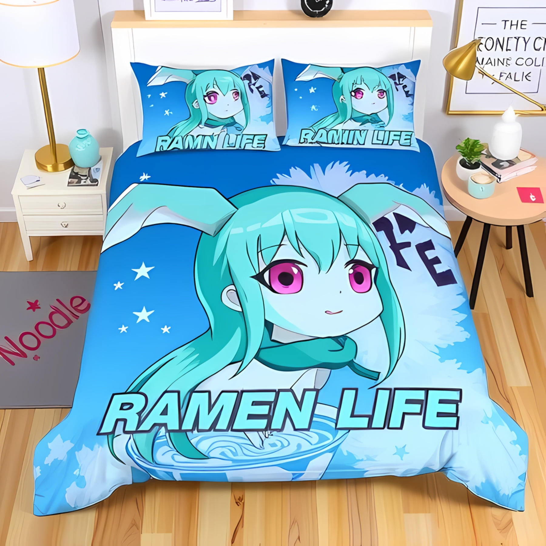 Anime - Inspired 3-Piece Duvet Cover Set Haired Character & " RAMEN ...