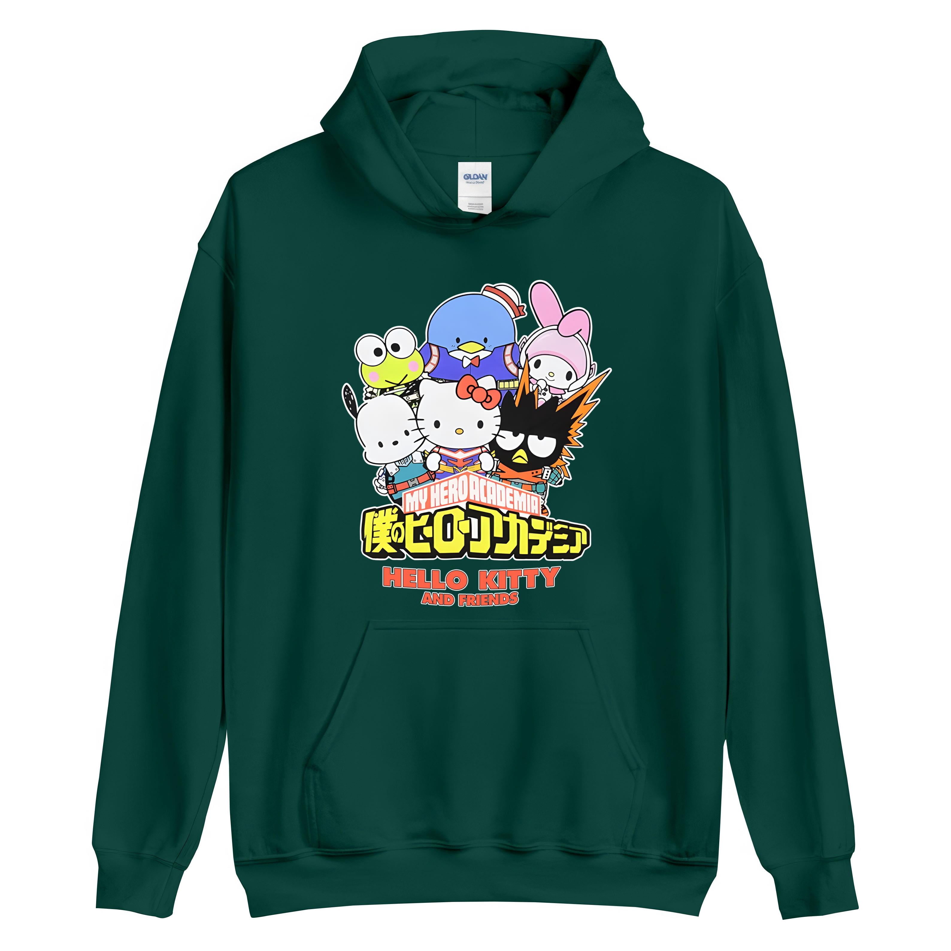 Anime Inspired Hello cat & Friends Black Hoodie, Size Medium - Walmart.com