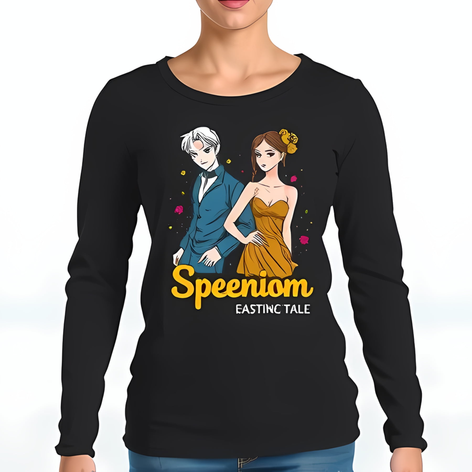 Anime-Inspired Long Sleeve T-Shirt with Stylish Couple Illustration ...