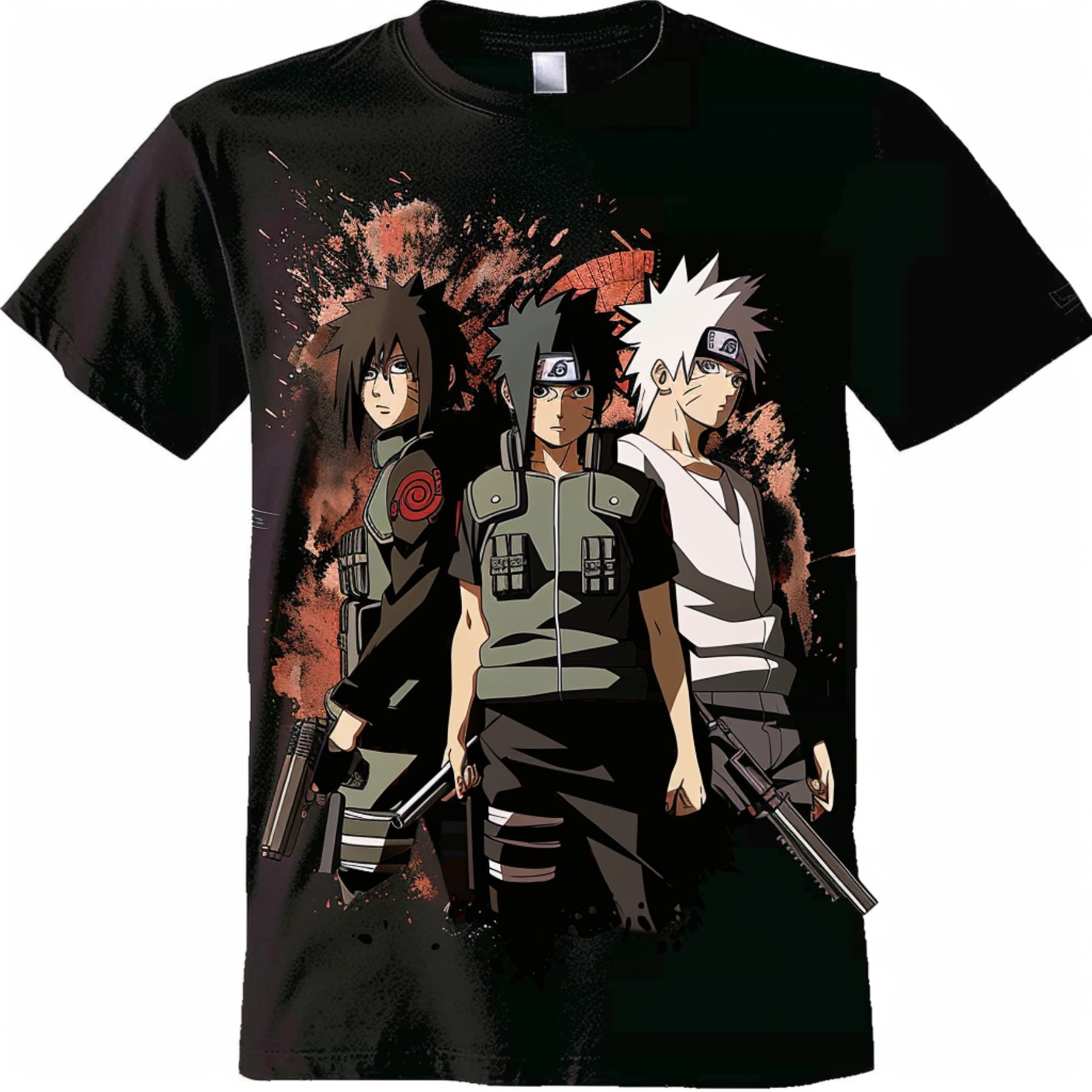 Anime Inspired Style T Shirt with Gun Wielding Characters on Black ...