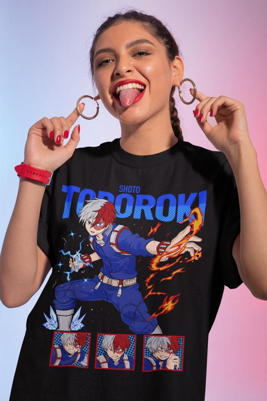 Anime-Inspired Unisex Heavy Cotton Tee, Shoto Todoroki Graphic Shirt ...