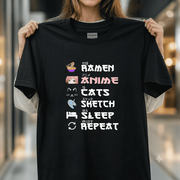 Anime Japanese Ramen Sketching Cat Graphic For Girls Teens Top Unisex T ...