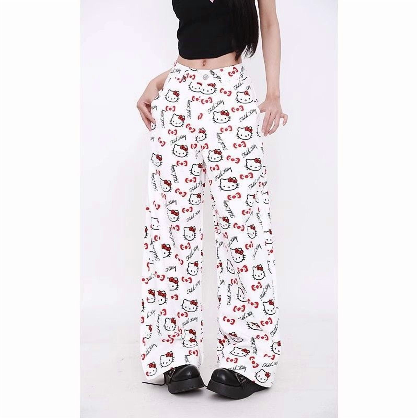 Anime Jeans Y2K Hello Kitty Sanrio Cartoon Women Loose Wide Leg Pants ...