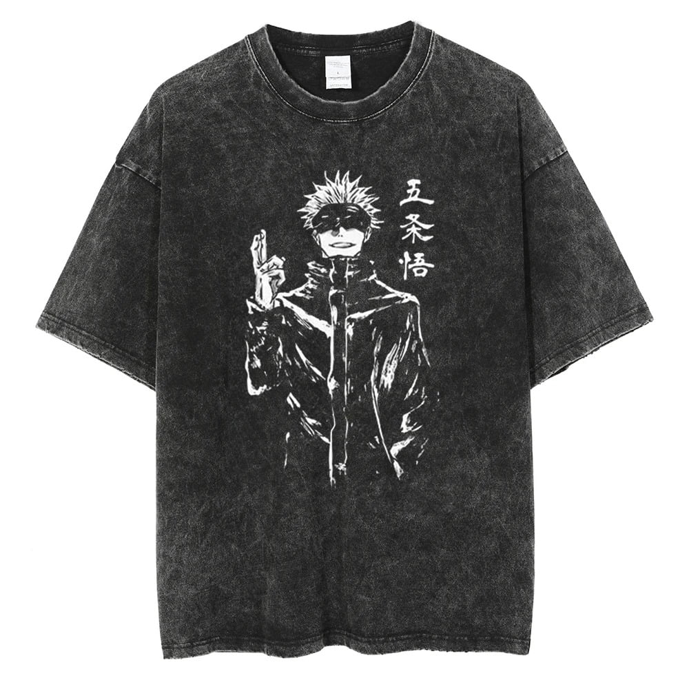 Anime Jjk Wash T Shirt Japanese Anime Short Sleeve Crewneck Tshirt Rap ...