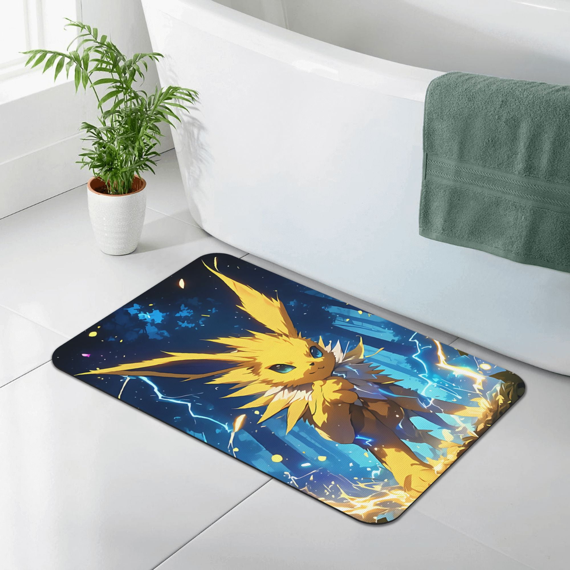 Anime Jolteon Bath Mat Diatomaceous Earth Shower Mat Non-Slip Super ...