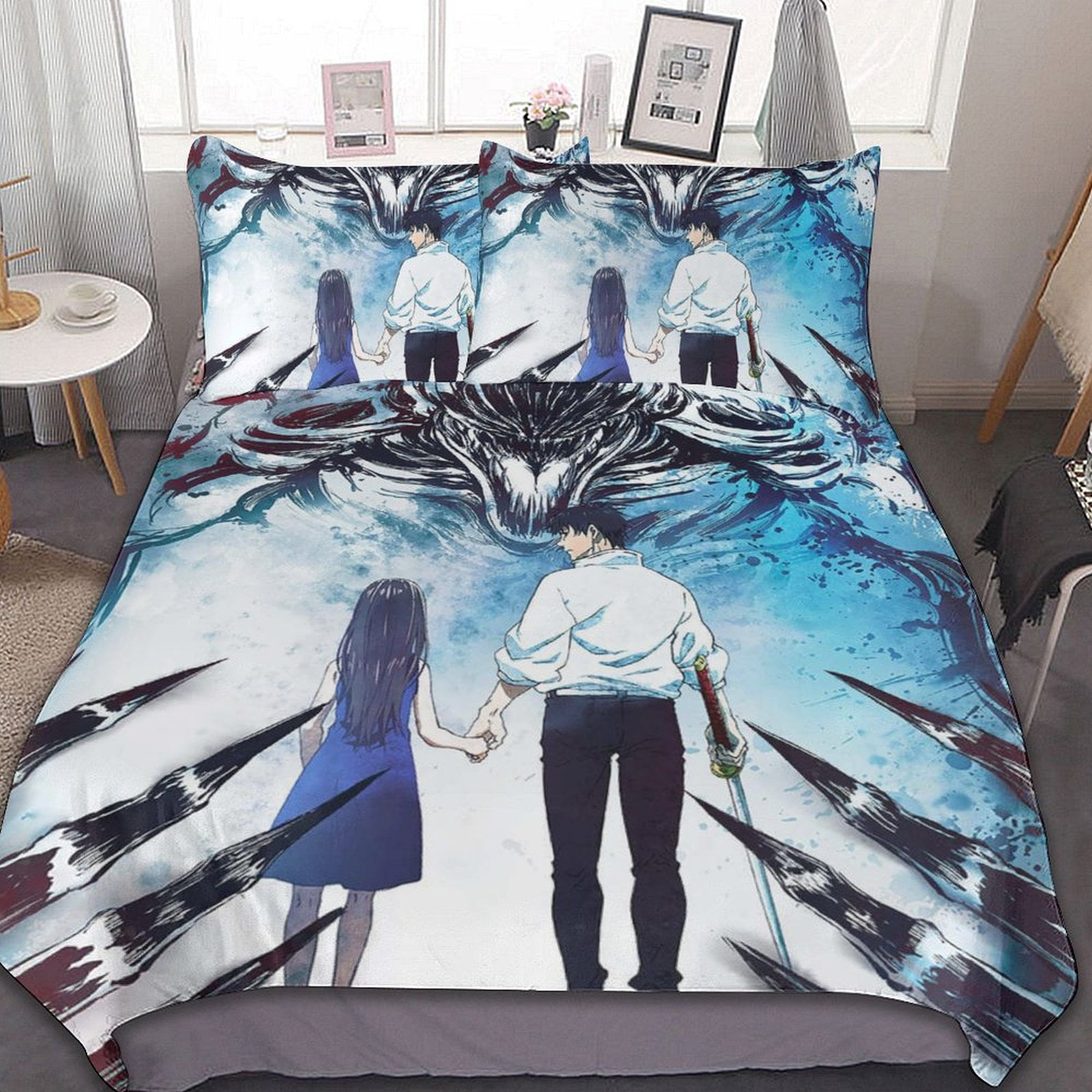 Anime Jujutsu Kaisen 3 Piece Bedding Sets Decor Comforter Sets With One ...
