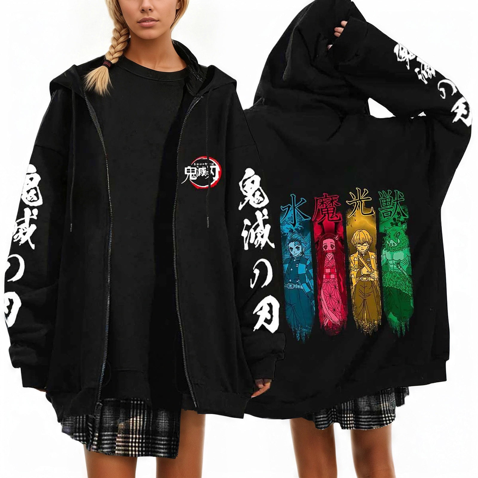 Anime Kamado Nezuko Zip-up Hoodie Kamado Tanjirou Agatsuma Zenitsu ...