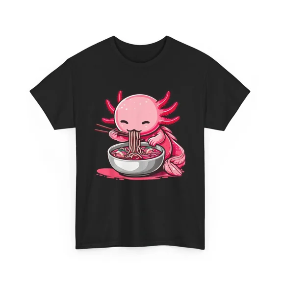 Anime Kawaii Axolotl Eating Ramen Noodles Fan Graphic Unisex T-Shirt, S ...