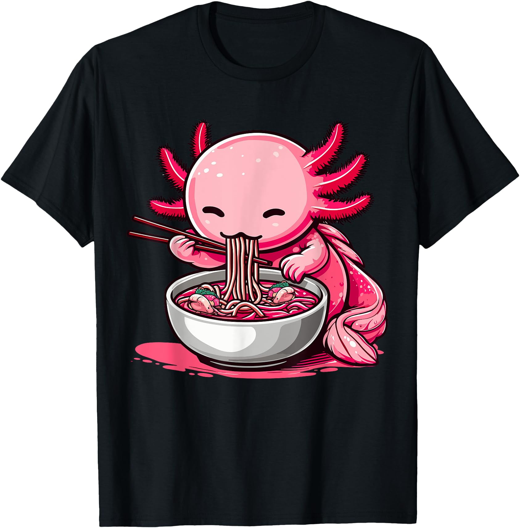 Anime Kawaii Axolotl Eating Ramen Noodles Kids Teen Girl Boy T-Shirt ...
