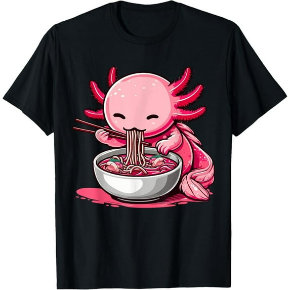 Anime Kawaii Axolotl Eating Ramen Noodles Kids Teen Girl Boy T-Shirt ...