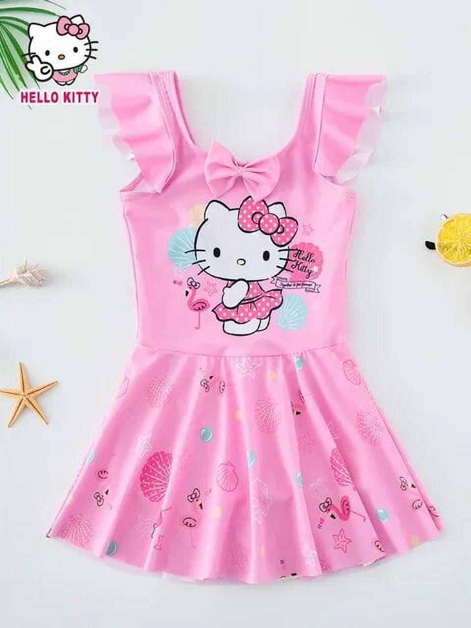 Anime Kawaii Sanrio Hello Kitty One Piece Swimsuit Girl Cartoon Cute Print Breathable Quick Dry