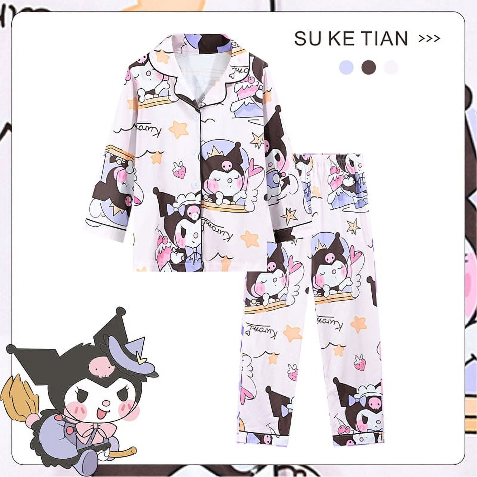 Anime Kawaii Sanrio Kuromi Children's Pajamas Set Girls Cute Long ...