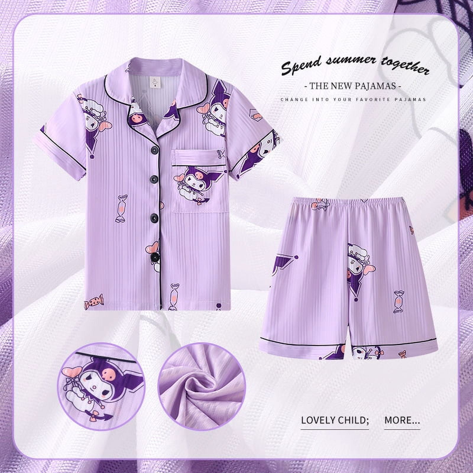 Anime Kawaii Sanrio Kuromi Children's Pajamas Set Girls Cute Long ...