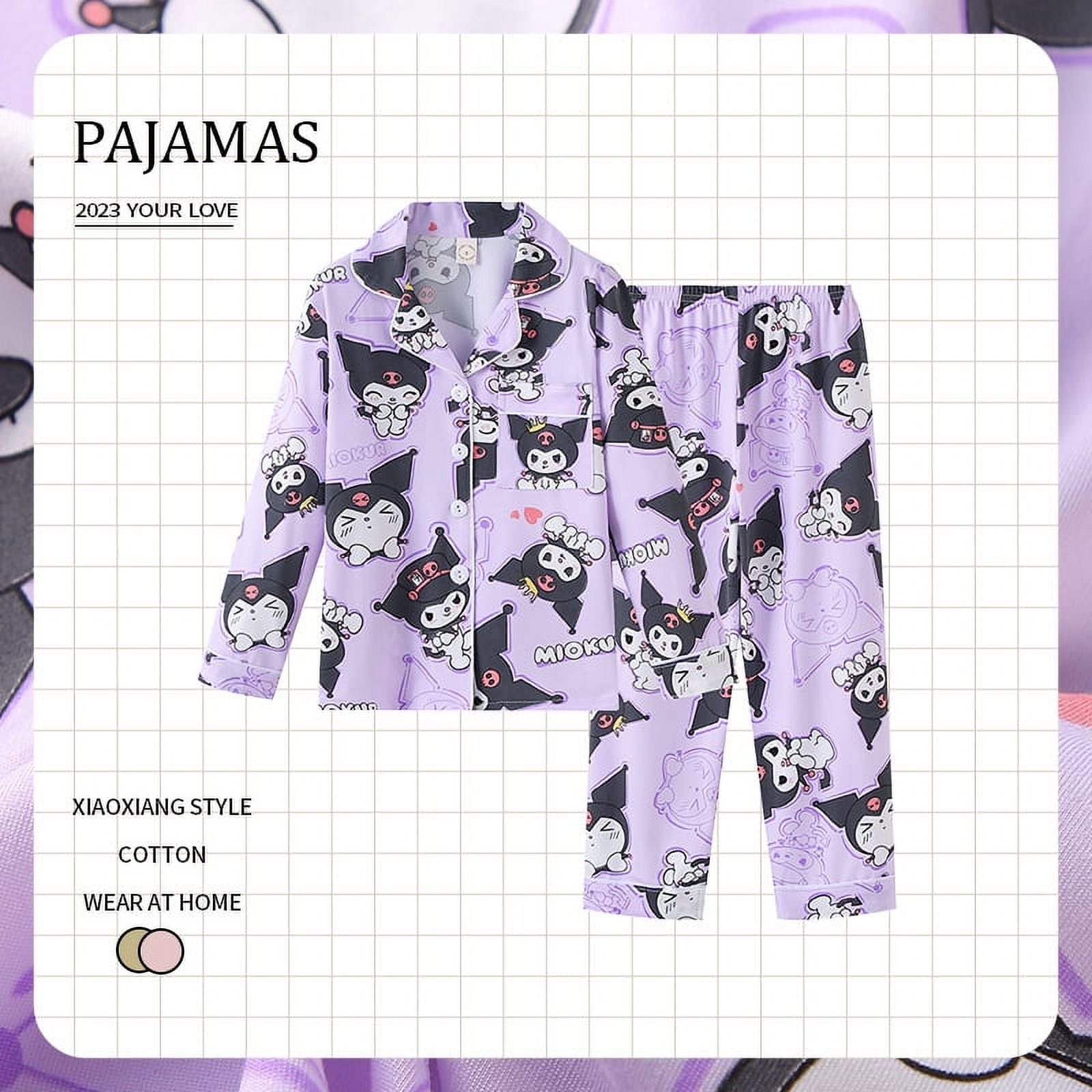 Anime Kawaii Sanrio Kuromi Children's Pajamas Set Girls Cute Long ...