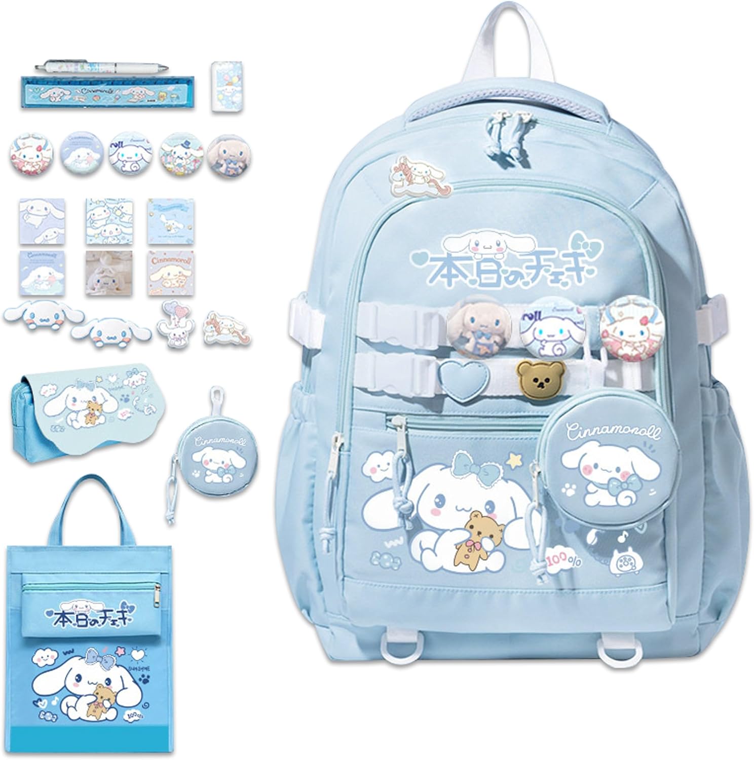 Anime Kawaii School Backpack with 12 Pcs Accessories Cartoon Travel ...