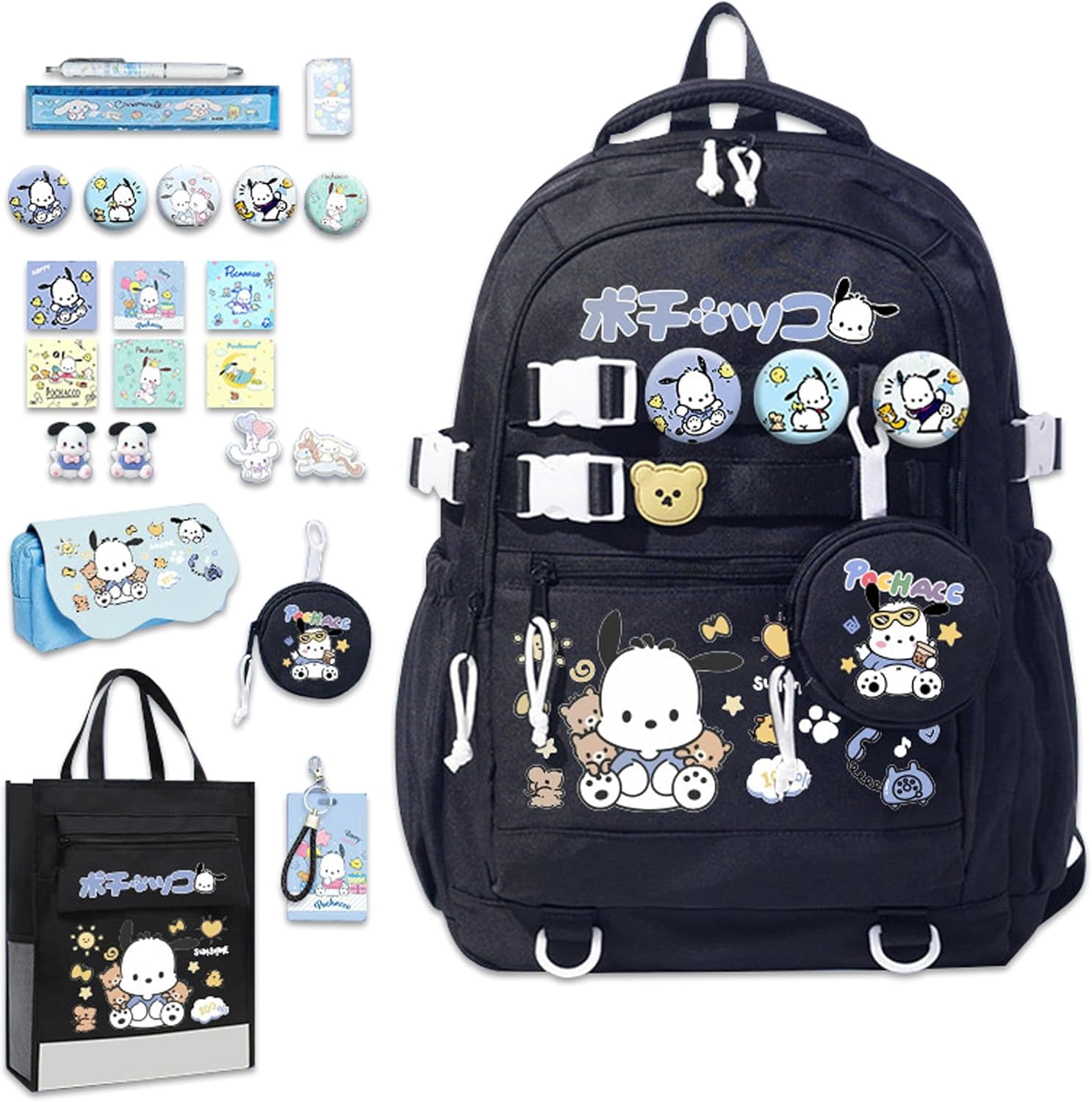 Anime Kawaii School Backpack with 12 Pcs Accessories Cartoon Travel ...