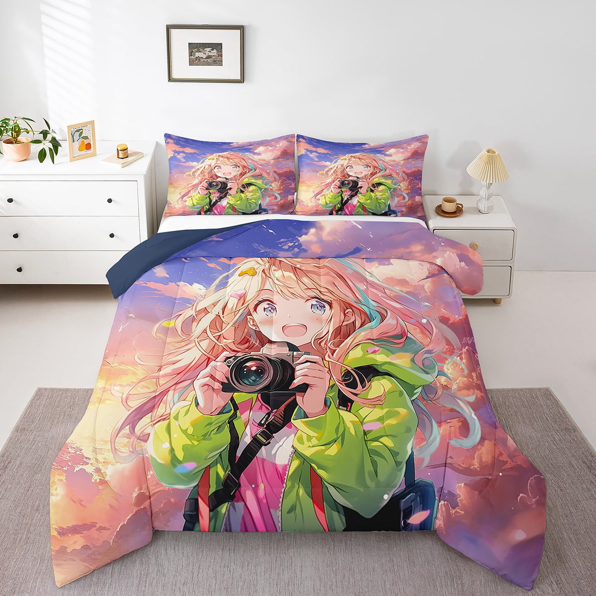 Anime King Comforter Set,Japanese Style Kawaii Anime Bedding Set Teens ...