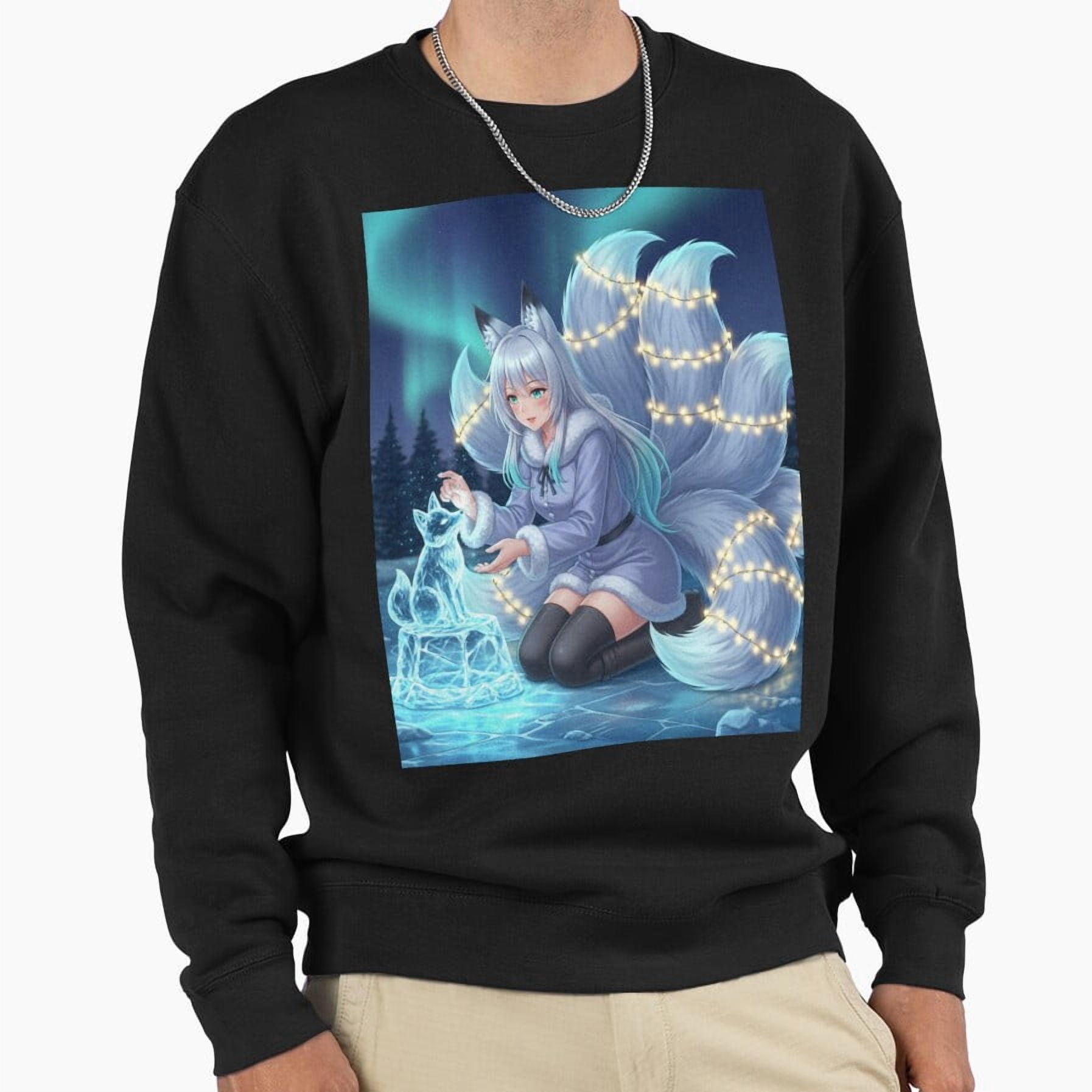 Anime Kitsune Girl Ice Sculpture Christmas Graphic Unisex Sweatshirt ...