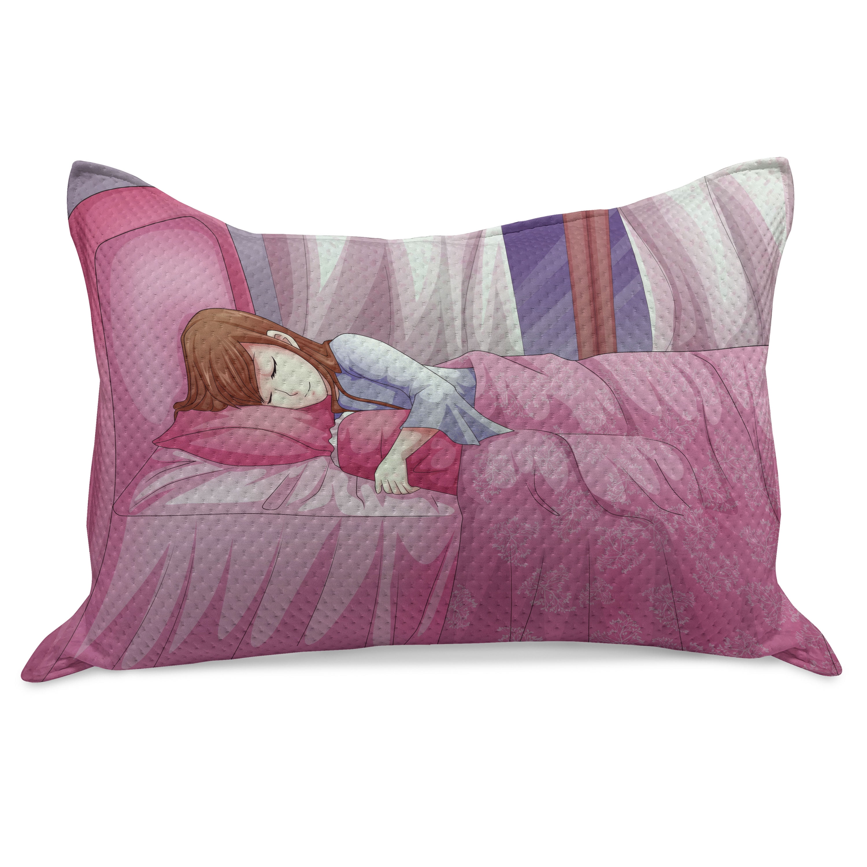 Anime Knitted Quilt Pillowcover, Cartoon Illustration of a Sleeping ...