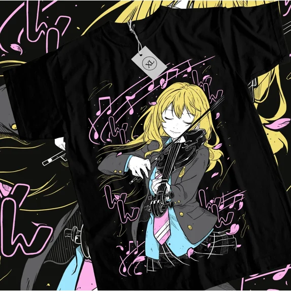 Anime Kousei Your Lie In April Kaori Graphic Black T-Shirt Size S-5XL ...