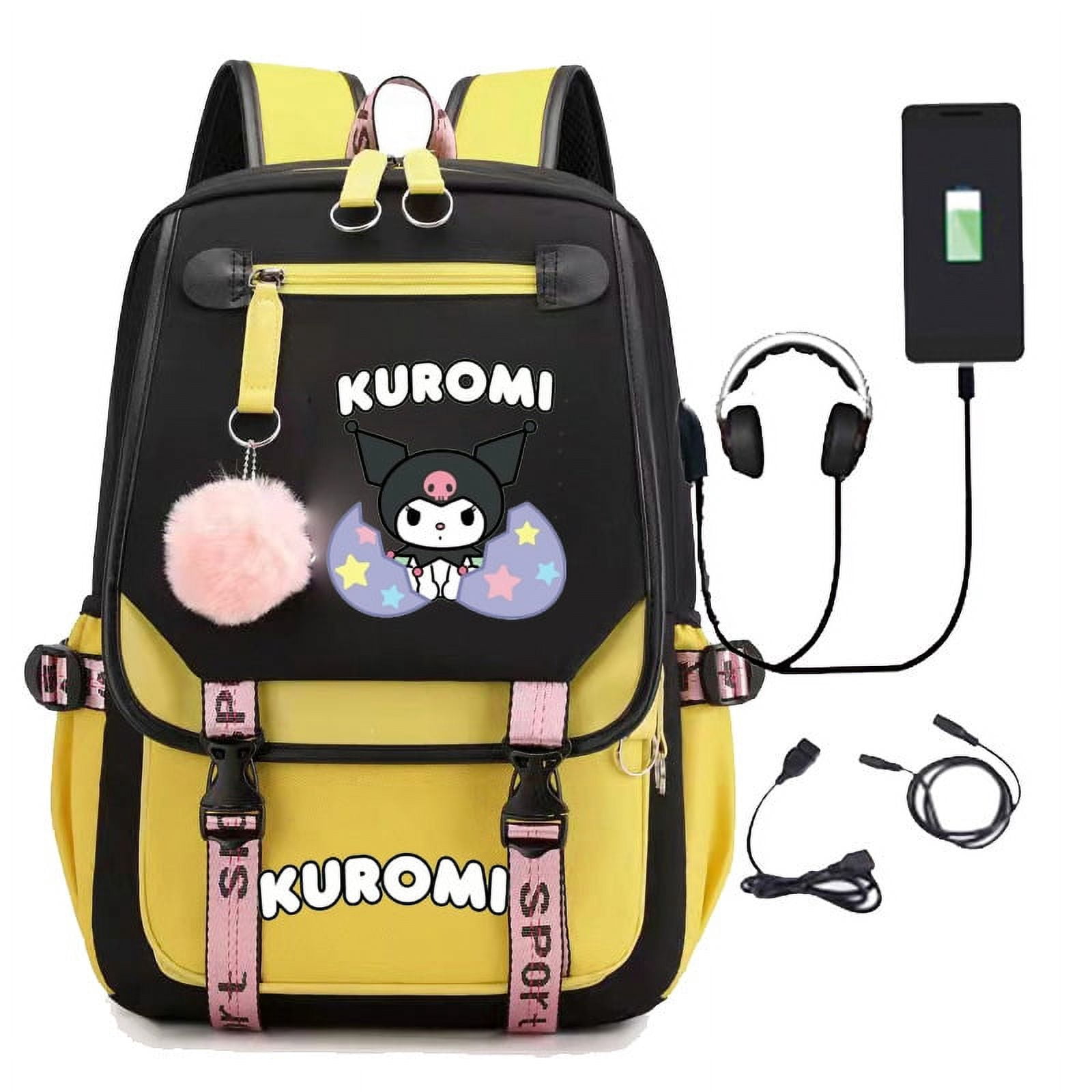 Anime Kuromi Backpack , Kawaii Backpack with USB Charge Port Cartoon ...