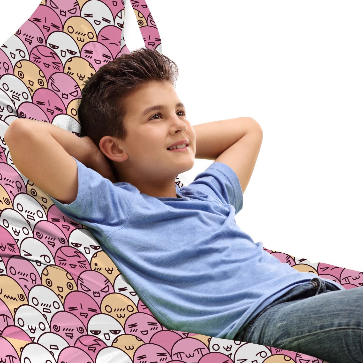 Anime Lounger Chair Bag, Pattern with Funny Kawaii Faces Showing ...