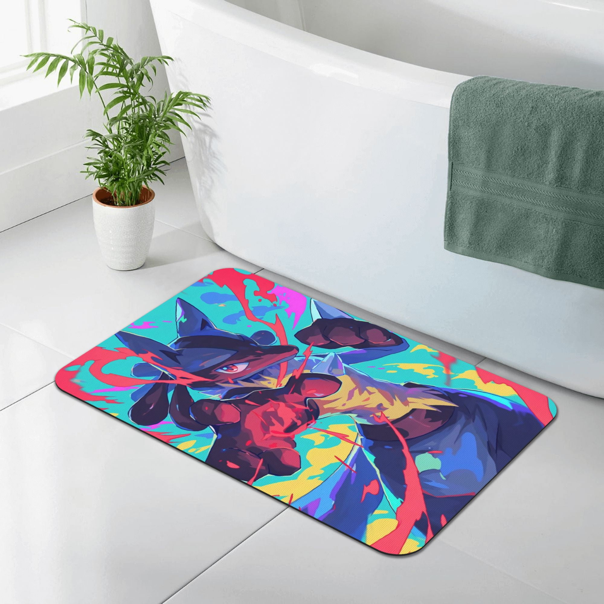 Anime Lucario Bath Mat Diatomaceous Earth Shower Mat Non-Slip Super ...