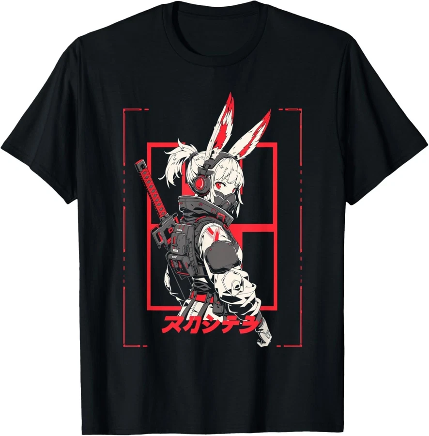 Anime Manga Cyberpunk Aesthetic Techwear Harajuku Bunny Girl Tee Top ...