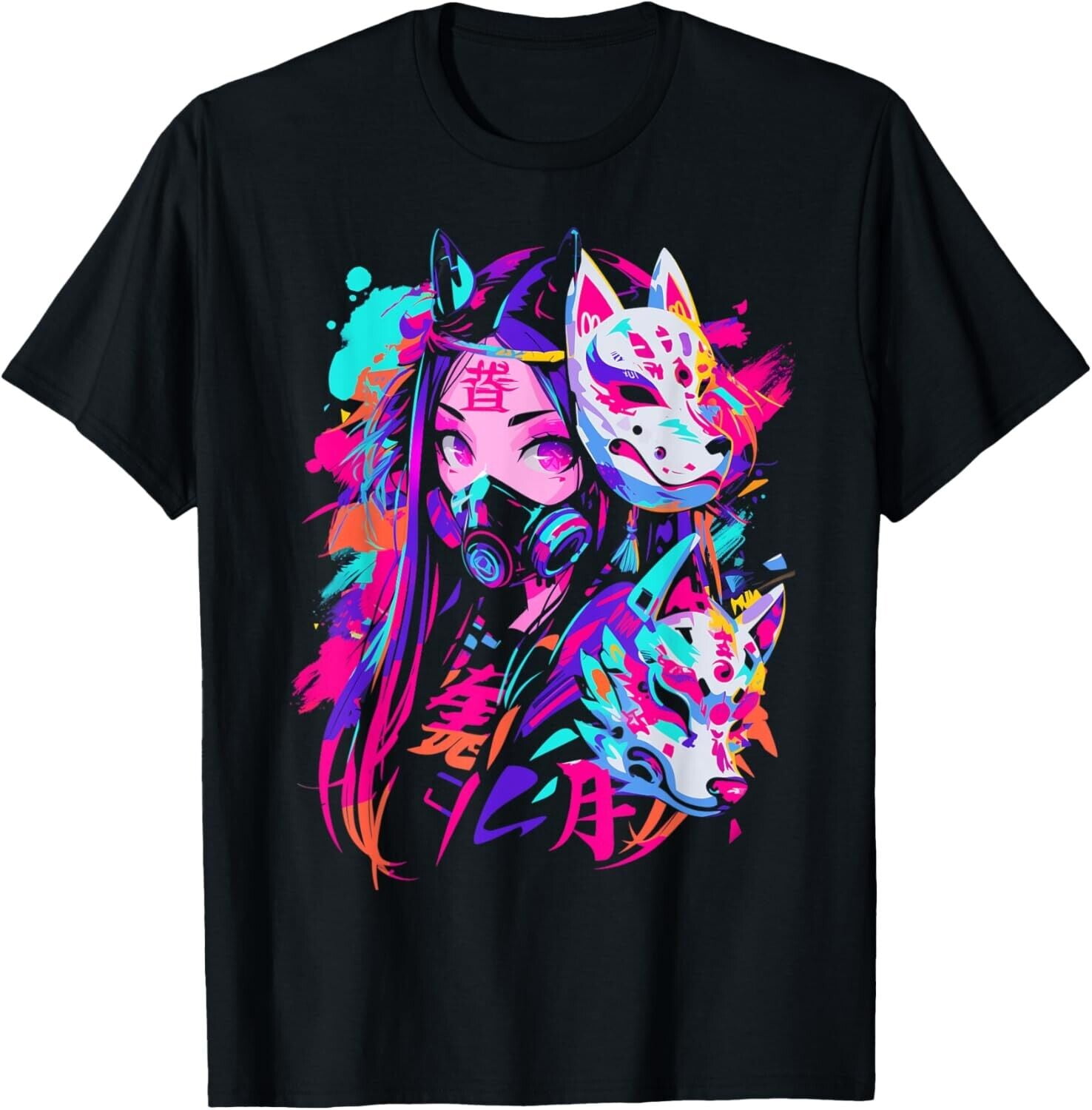 Anime Manga Cyberpunk Aesthetic Techwear Harajuku Kitsune T-Shirt ...
