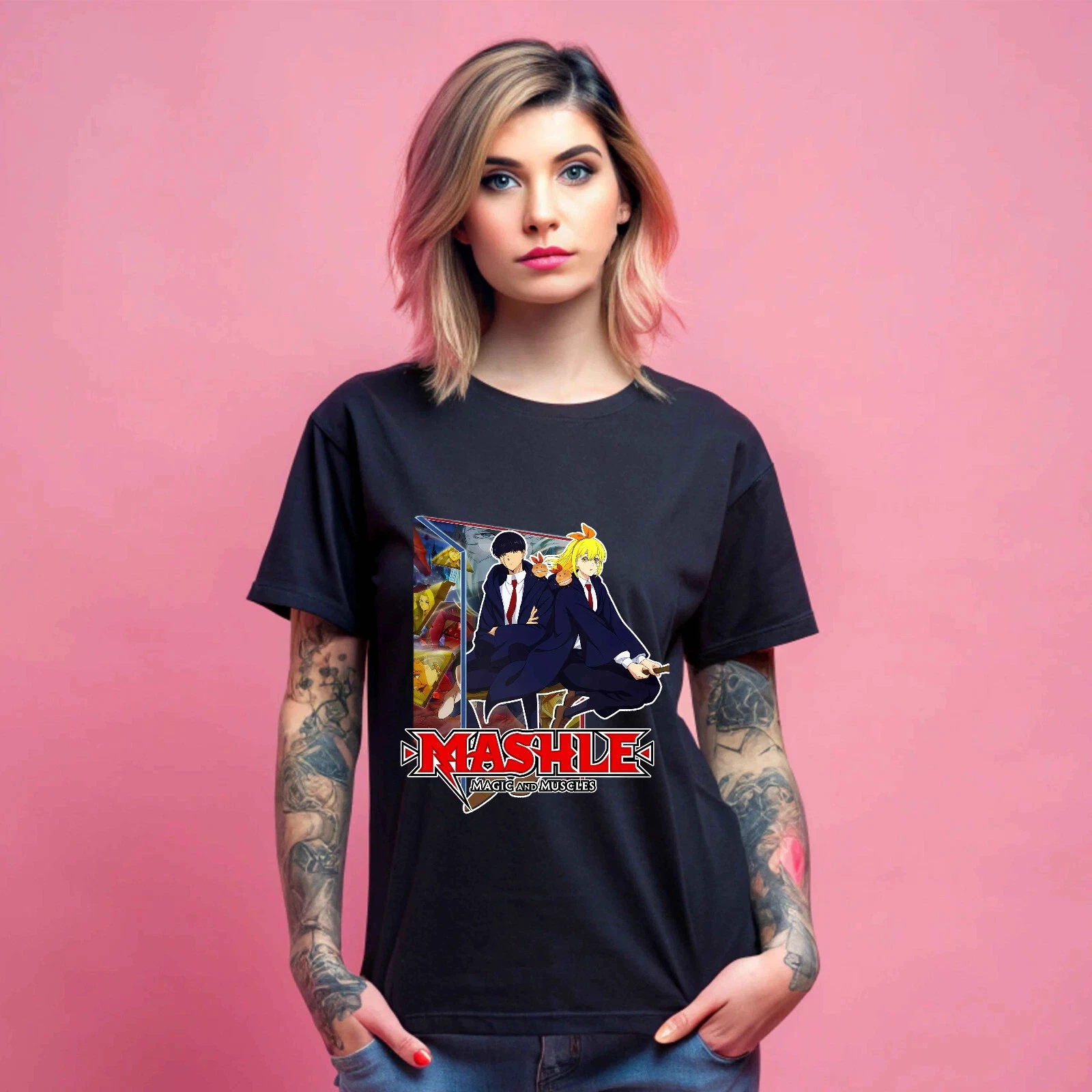Anime Mashle Magic And Muscles Mash Cream Puff Kawai Black T Shirt #3 ...