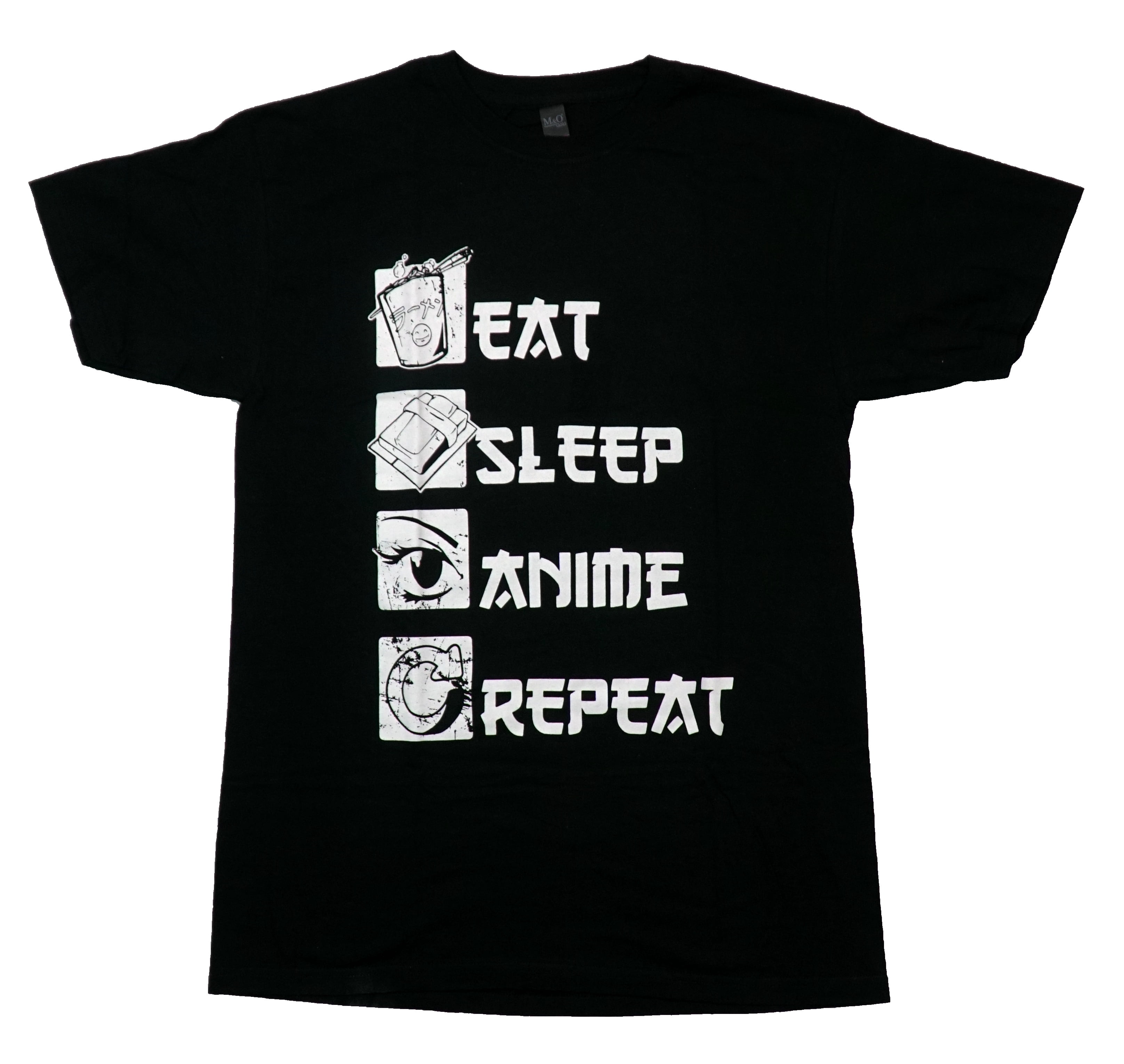 Anime Mens T-Shirt - Eat, Sleep, Anime, Repeat Along Symbols (Medium ...