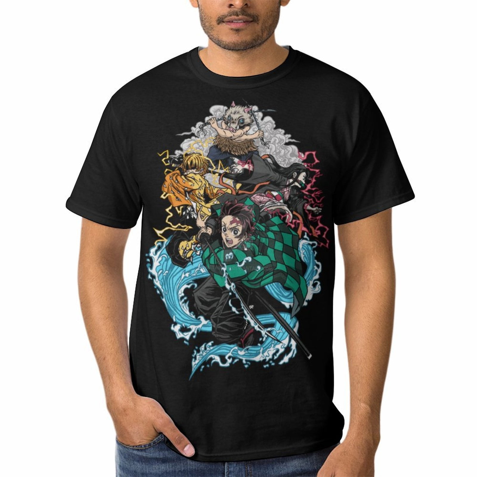 Anime Mens T-Shirts, Unisex Demon Slayer Shirts, Casual Crew Neck Short ...