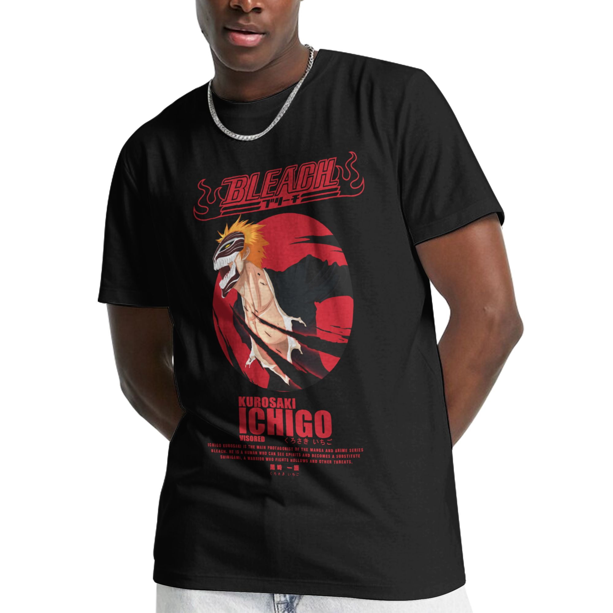 Anime Mens Womens Short Sleeve Crew T-Shirt Bleach Kurosaki Ichigo Guts ...