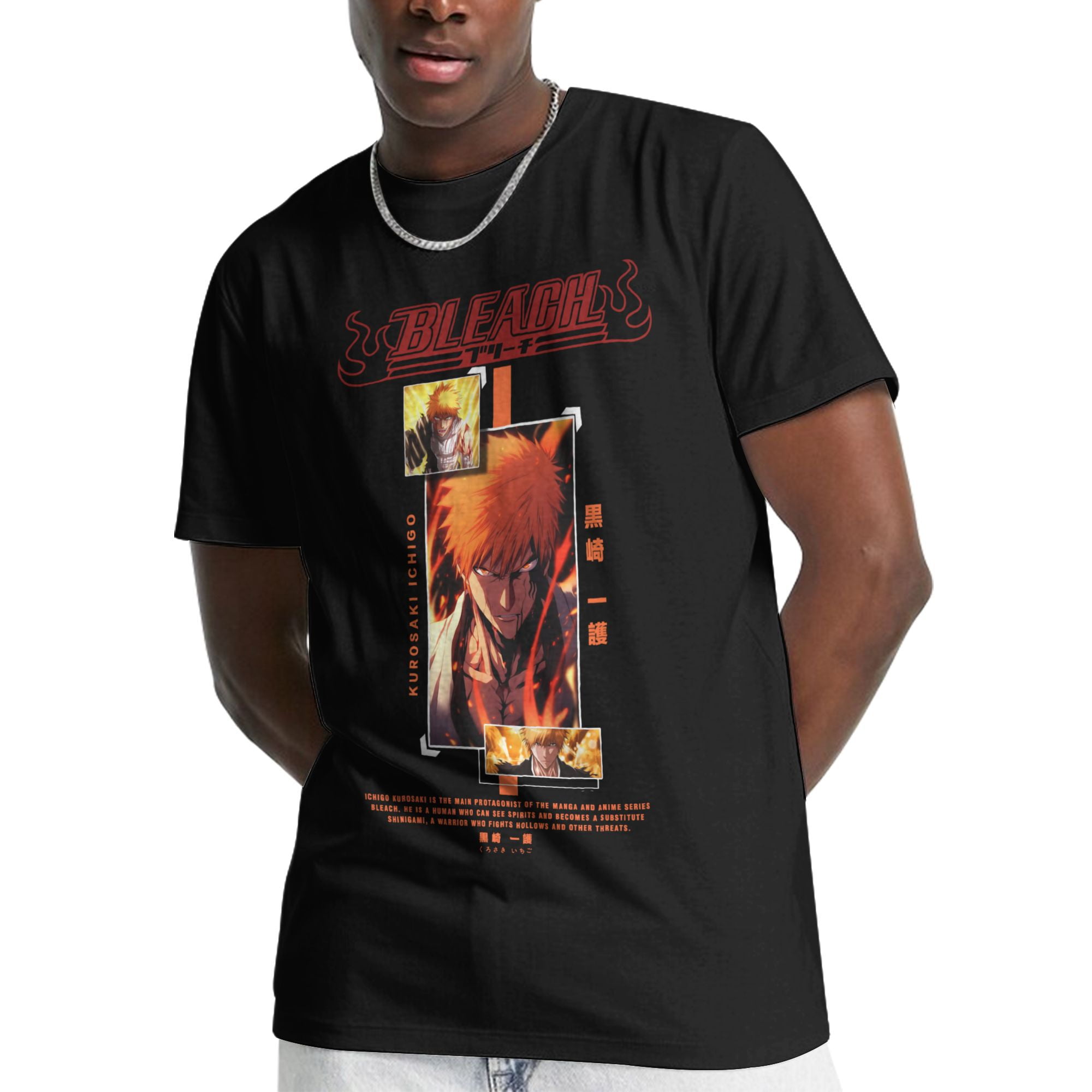 Anime Mens Womens Short Sleeve Crew T-Shirt Bleach Kurosaki Ichigo Guts ...