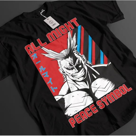 Anime My Hero Academia All Might Peace Symbol Graphic Black T-Shirt ...