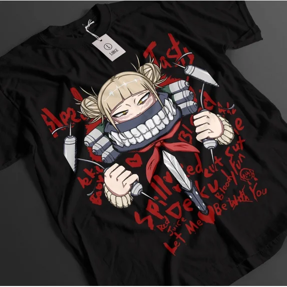 Anime My Hero Academia Himiko Toga Cute Blood Text Black T-Shirt Size S ...