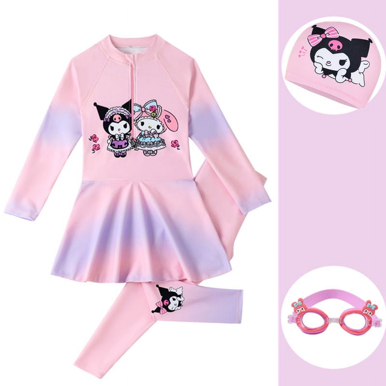 Anime My Melody Kuromi Swimwear Long Sleeve Pants Set Sunscreen Cute ...