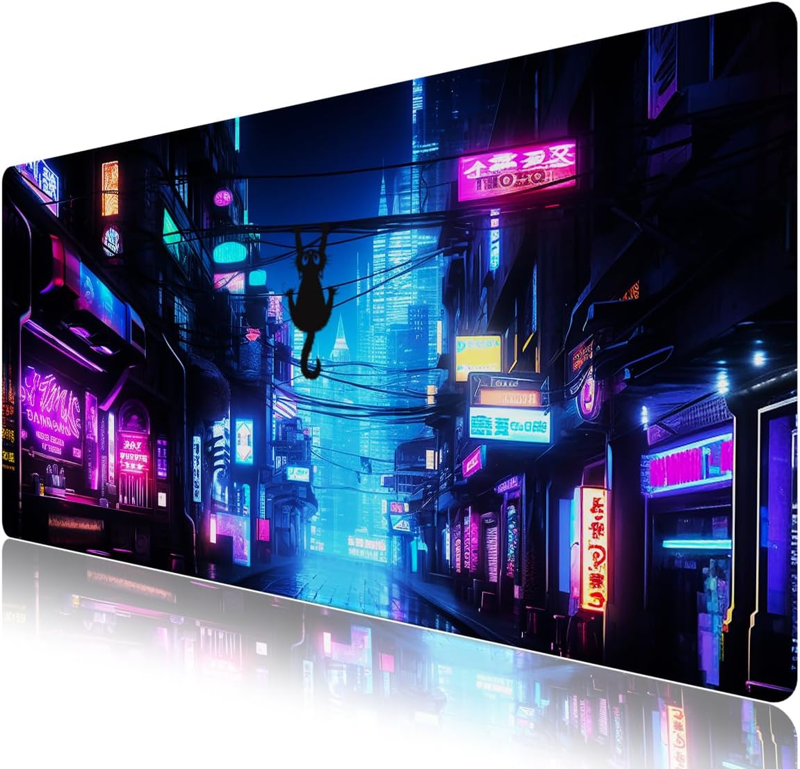 Anime Neon Desk Mat, Cute Kawaii Cat Large Gaming Mouse Pad XXL, Purple ...